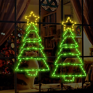 Bstge Christmas Window Decorations, 2 Pack Window Silhouette Lights, 8 Modes Lighted Christmas Tree Decor, Indoor Lights for Holiday Wall Door Glass Decor（Green）