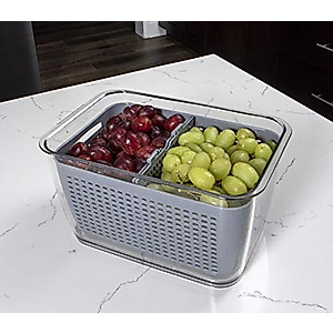 Kitchen Spaces Gray Colander Bin Variety Pack, Fridge Organizers, Produce Storage, Keep Vegetables Fresh, Lettuce, Grape or Strawberry Holder, Three Sizes