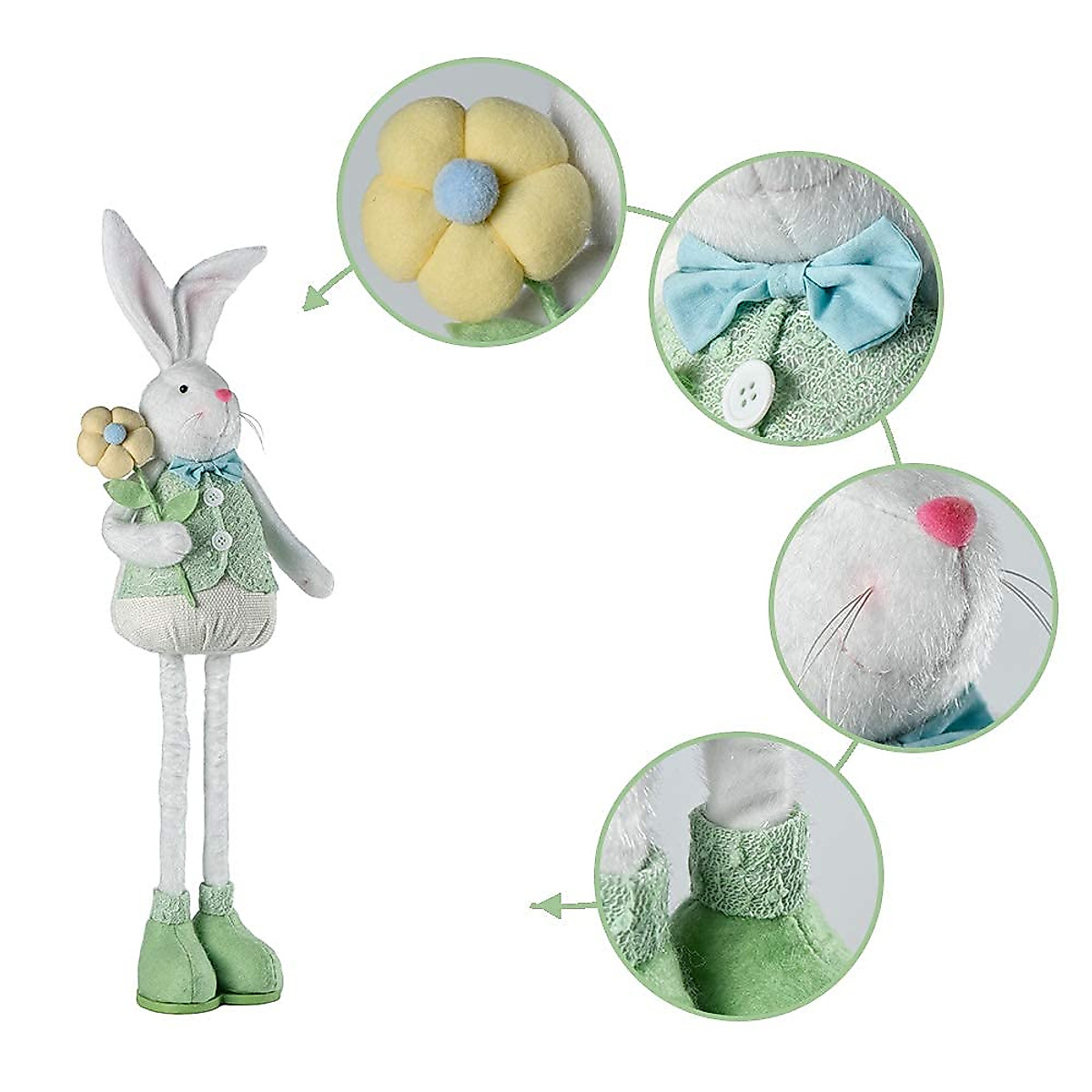 WORLDECO Easter Plush Bunny Gnome 2024 Ornaments, Swedish Garden Plush Doll Gift Spring Long Stretchable Leg, Holiday Room Decor 32 inch
