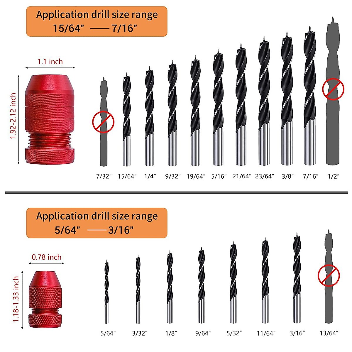 Ruitool Drill Depth Stop for Drill Bits,Adjustable Drill Stop Applicable Size Range 5/64"-3/16",15/64"-7/16",Aluminum Drill Bit Stop Collar Set for Woodworking Tools & Hand Tools,2 Pcs