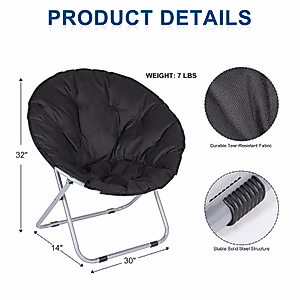 Oversized Moon Chair with Metal Frame, Comfy Chair for Outdoor, Saucer Chair for Courtyard, Cozy Faux Fur Lounge Chair, Black