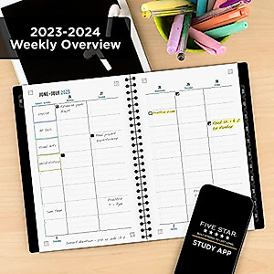 Five Star 2023-2024 Academic Planner + Study App, Weekly & Monthly Advance Student Planner with Spiral Guard, 5-1/2" x 8-1/2", Small, Black (TAW4590524)