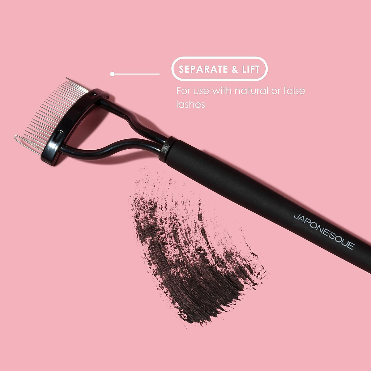 JAPONESQUE - Velvet Touch Lash Separator (0.43 x 5.79 x 1.18 inches) - Eyelash Comb Lash Separator Tool, Remove Mascara Clumps, Arc Lash Brush (Black)
