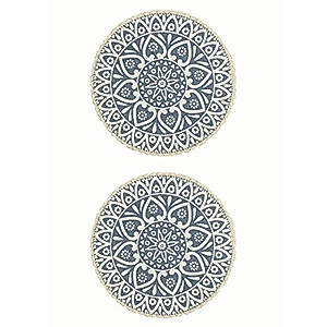 Cotton Table Mats Round Jute Fiber Placemats Grey Washable for Home and Offices Dining Table, Size 38X38 cm (Pack of 2 Pieces)