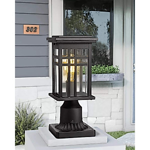 zeyu Exterior Post Light, Outdoor Pole Lantern Pillar Light Fixture with Clear Glass Shade and Black Finish, 20068-P BK