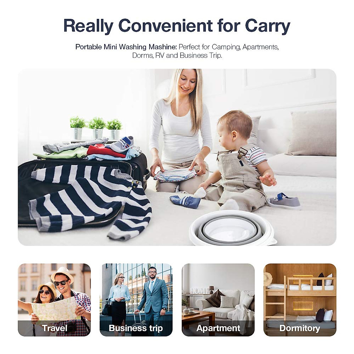 Mini Washing Machine, Ultrasonic Turbine Washer, Foldable Laundry Tub With USB Powered, Portable Compact Personal Baby Clothes Washer for Home Travel Apartments Dorms Socks Underwear Bra