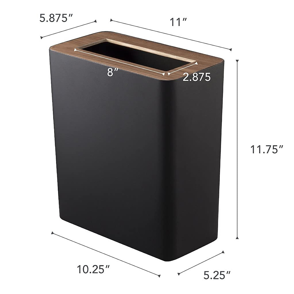 Yamazaki Home Slim Steel + Wood | Trash Can, One Size, Walnut