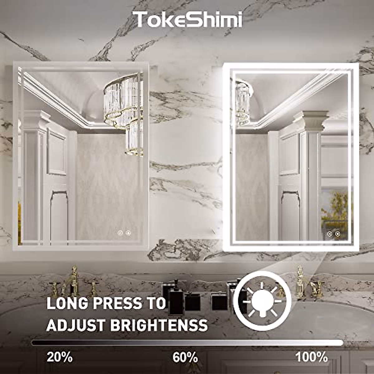 TokeShimi 20 x 28 Inch LED Lighted Bathroom Mirror Backlit Mirror with Lights Anti-Fog Dimmable Wall Mounted Makeup Mirror with with Front Lights & Backlight(Horizontal&Vertical)