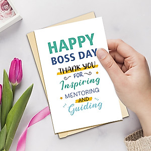 Happy Boss Day Thank You Card, Thank You Card From Employee Staff, Thanks for You Inspiring Mentoring And Guiding