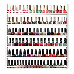 J JACKCUBE DESIGN White Wood Nail Polish Organizer with 6 Tier Shelves 100 Bottles Wall Mount Display Rack Makeup Essential Oil Bottles Holder Storage for Nail Salon Bedroom Dress Room - MK528C