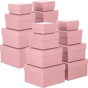Yahenda 16 Pack Square Gift Boxes with Lids Gift Box 4 Assorted Sizes Nesting Gift Boxes with Lids for Presents Wedding Bridesmaid Birthday Party Favor Boxes (Pink)