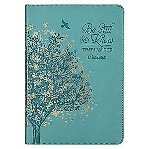 Christian Art Gifts Classic Journal Be Still And Know Psalm 46:10 Floral Inspirational Scripture Notebook, Ribbon Marker, Teal/Gold Faux Leather Flexcover, 336 Ruled Pages