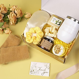 Thank You Gifts for Women - Self Care Gifts for Women Appreciation Gifts Basket with Headband Tumbler Eye Mask Sock Spa Gifts Birthday Gifts Unique Office Gifts for Coworker Teacher Nurse Friends