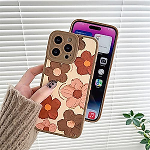 Cute Flower Camera Lens Phone Case for iPhone 14 Pro Cover Lovely Floral Side Frame Design Silicone Protective Cases for Apple 14 Pro - Brown