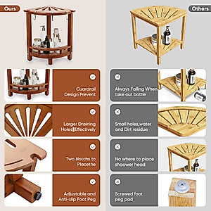 Corner Shower Stool 12in shower Seat for Inside Shower Bamboo Shower Stool for Shaving Legs Waterproof Bath Bench Seat with Storage Shelf Bamboo Shower Foot Rest for Small Shower Spaces Bath Seat