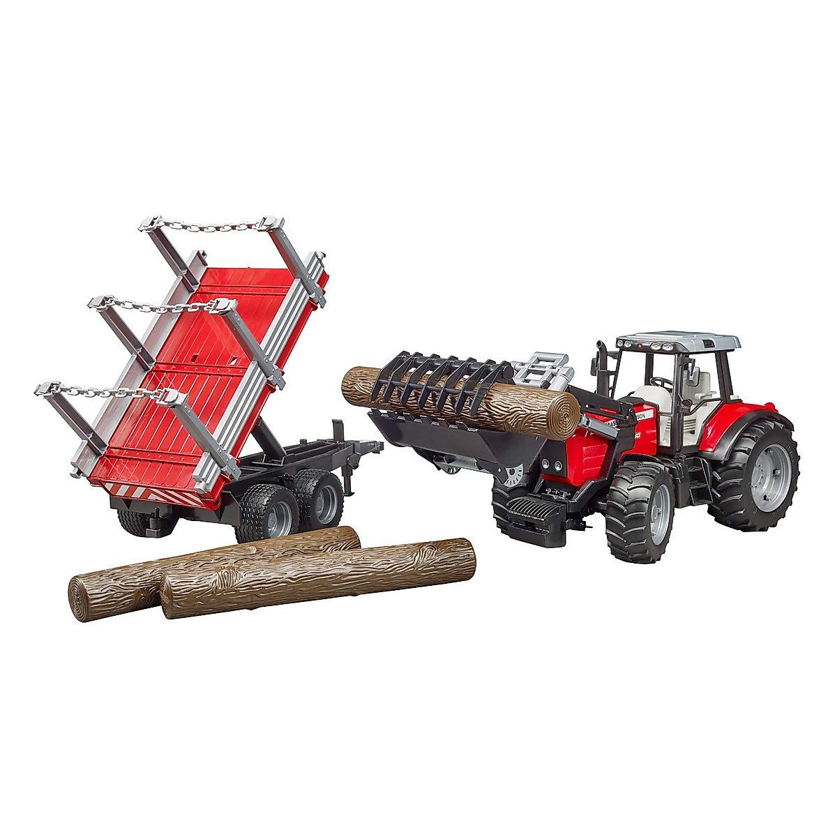 bruder 02046 Massey Ferguson 7480 with Frontloader and Timber Trailer