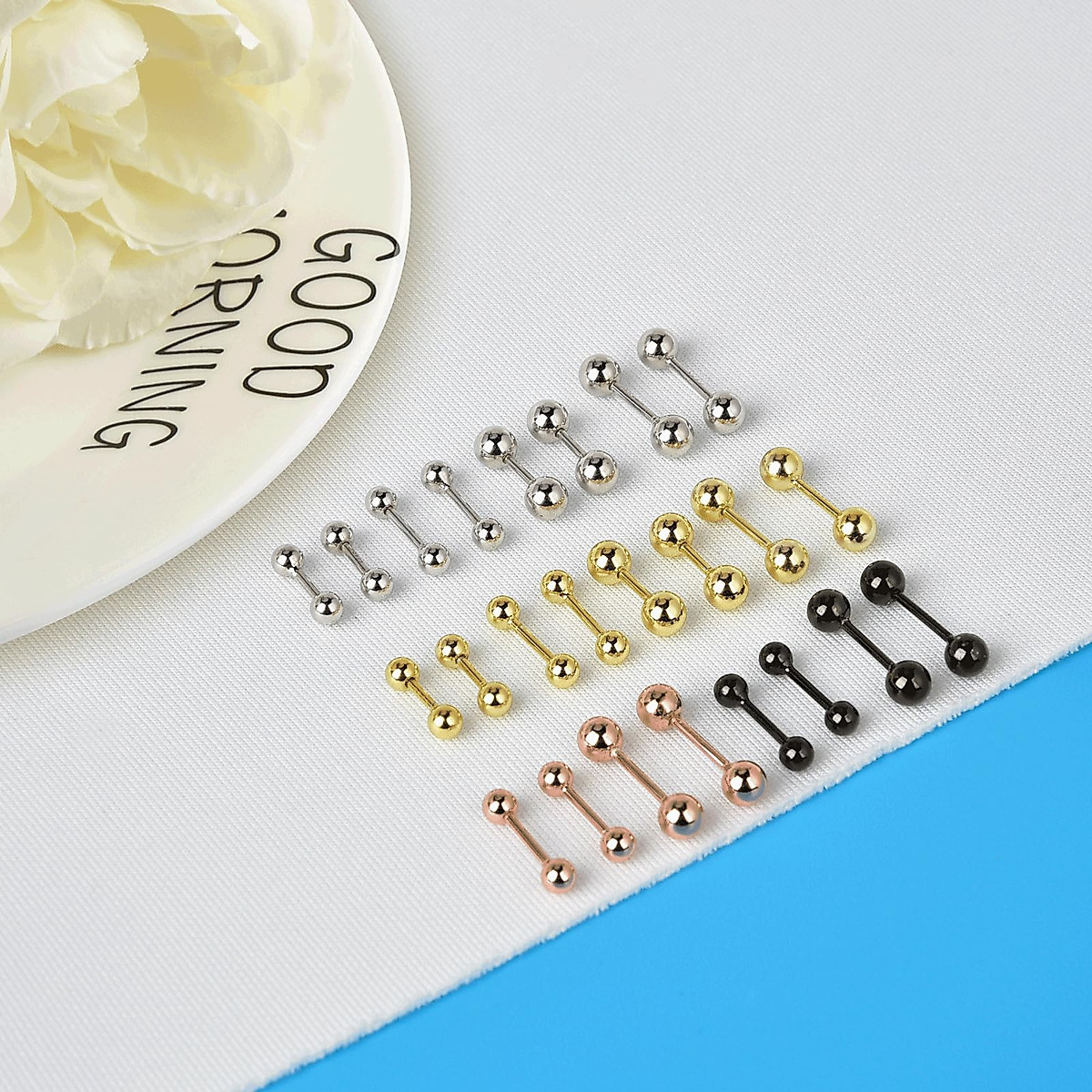 4mm Barbell Earrings 925 Sterling Silver Short Gold Cartilage Stud Rook Daith Helix Piercing Sleeper Earrings for Men Women