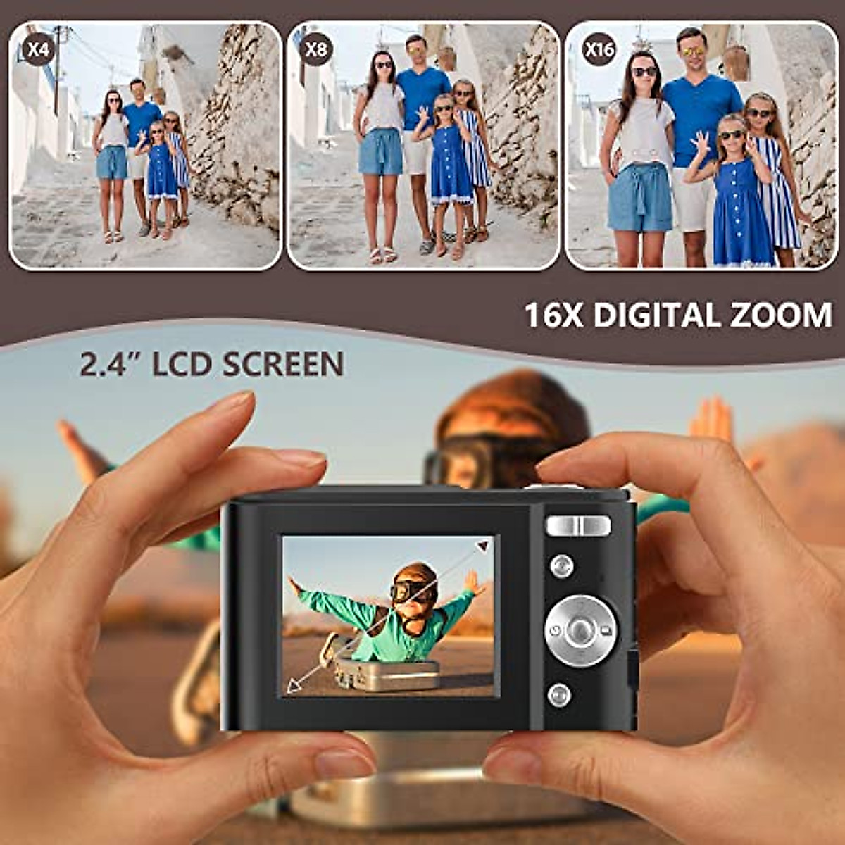 IEBRT Digital Camera,1080P Mini Kid Camera Vlogging Camera Video Camera LCD Screen 16X Digital Zoom 36MP Rechargeable Point and Shoot Camera for Compact Portable Kids Teens Gifts