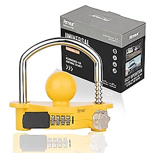 RETRUE Universal Coupler Lock Trailer Locks Ball Hitch Trailer Hitch Lock Adjustable Security Heavy-Duty Steel fits 1-7/8 Inch, 2 Inch, 2-5/16 Inch Couplers, Yellow, Combination Lock,No Key Needed