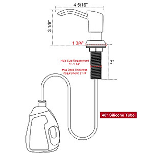 GAGALIFE Built in Counter Soap Dispenser (Brushed Nickel) for Kitchen Sink and Extension Tube Kit, Anti-Leakage Upgrade with 40" Tube No More Top Refill
