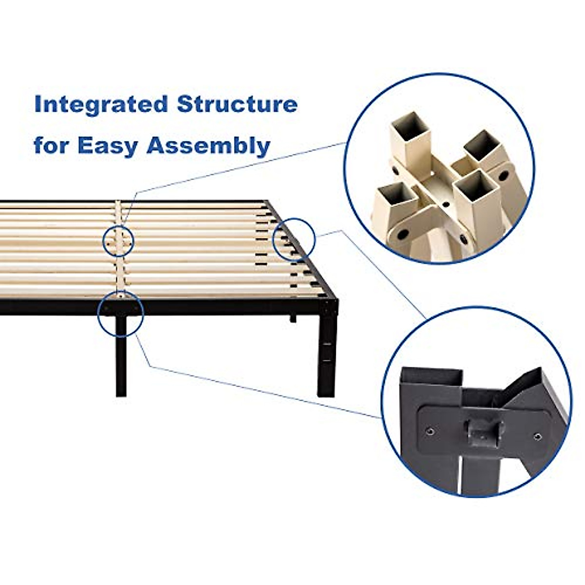 zizin Metal Full Bed Frame Wood Slats Platform Mattress Foundation Heavy Duty No Box Spring Needed 14 Inch Base with Storage (Wooden-Full)