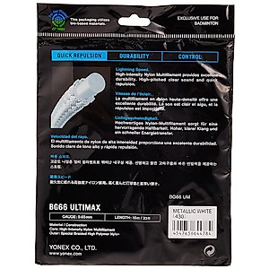 YONEX BG 66 Ultimax (.65) Badminton String Set (Metallic White)