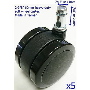 Oajen 2-3/8" 60mm casters Compatible for Chairs Made by Herman Miller Aeron Setu Mirr, Twin Soft Wheel Caster, Furniture Wheel, 7/16" x 7/8" 11mm x 22mm Grip Ring, Won't Damage Hardwood Floor, 5 Pack