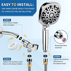 BQYPOWER High Pressure Shower Head with Handheld, 10-mode Handheld Shower Head, Detachable Showerhead Built-in Power Wash to Clean Tub, Tile & Pets, 5Ft Stainless Steel Hose and Adjustable Bracket