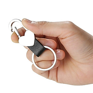 PESOENTH Men Leather Keyring Heart Car Key Chain Ring Bag Protection Black Leather Car Smart Keychain Key Holder Key Fob Clip on Belt Loops Pants Buckle for Women