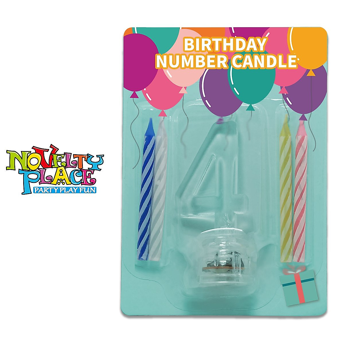Novelty Place Birthday Number Candle Set, Flashing Multicolor Changing LED Birthday Cake Topper with 4 Wax Candles (Number 4)