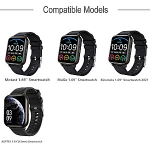 Compatible for AGPTEK Smartwatch Band, Nylon Replacement Strap for AGPTEK 1.69"(43mm) Smartwatch/MuGo 1.69" Smartwatch/Rinsmola 1.69" Smart Watch/Motast 1.69" Smartwatch (Gray)