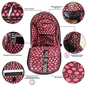 Nicole Lee Sling Backpack with USB Charging and Earphone Ports, Top Handle Travel School Crossbody Bag, Adjustable Strap (Double Queens)