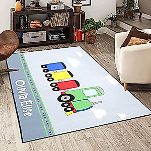 Transport Vehical Train Personalized Polyester Fiber Non-Slip Home Decor Carpets,Custom Area Rug Carpet Floor Mat for Bedroom Living Room Home Playroom Size 5.2'x7.5'