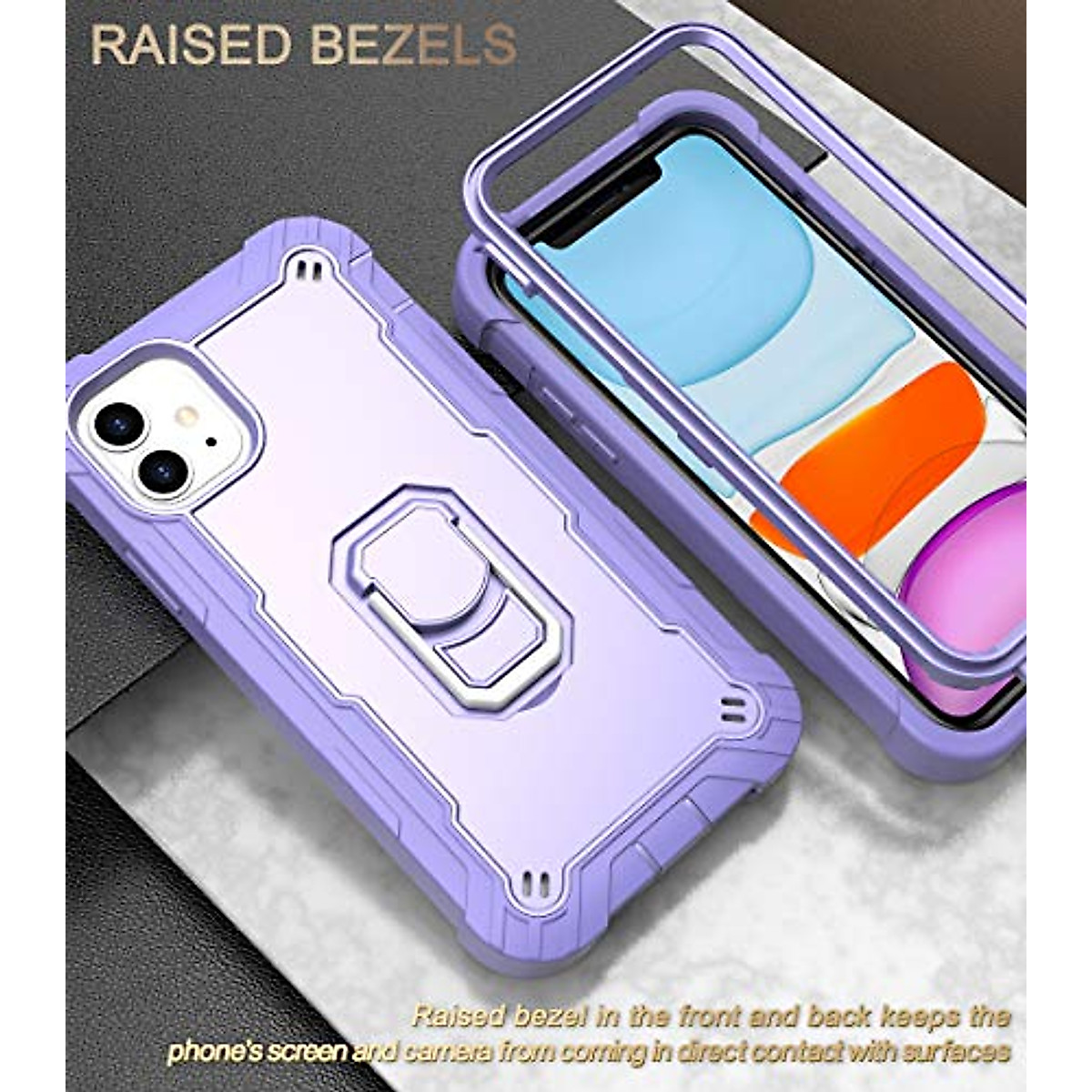 Hitaoyou iPhone 12 Case, iPhone 12 Pro Cases, Heavy Duty 3 in 1 Full Body Rugged Shockproof Hybrid Hard PC Soft Rubber Bumper Drop Protective Girls Women Phone Cases for iPhone 12/12 Pro,Purple