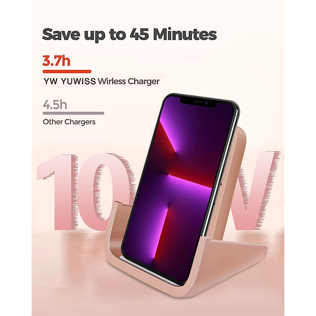Wireless Charger YUWISS Wireless Charging Stand Cordless Charger 10/7.5/5W Compatible with iPhone 15 14 13 12/12 /11Pro Max/XR/XS Max/XS/X/8/8Plus Galaxy S22/S21/S9/S9+/S8/S8+ Note (Rose Gold)