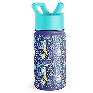 Simple Modern Kids Water Bottle with Straw Lid | Insulated Stainless Steel Reusable Tumbler for Toddlers, Girls | Summit Collection | 14oz, Happy Mermaids