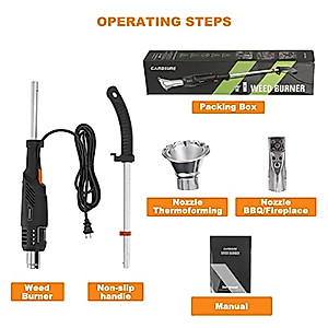 GARDSURE Weed Burner, Powerful 1800W Electric Weed Burner with 700°C Temperature, 2 Nozzles and 3M Cable - Efficient and Environmentally Friendly Solution for Weed Removal, BBQ and More