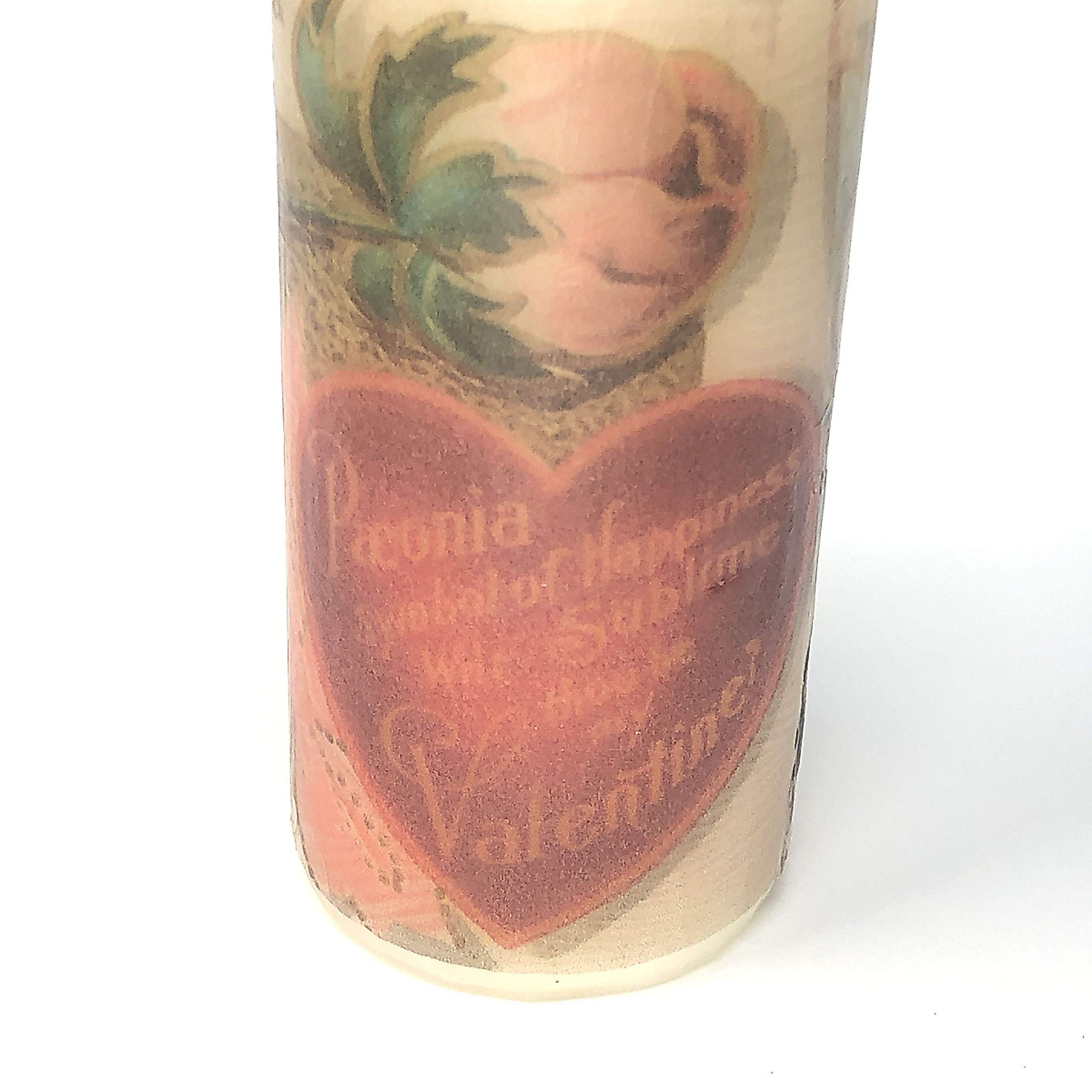 valentine's day antique hart and flowers, handmade 2 pieces set Decoupage up cycle pillar candle 2 x 4 inches tall white unscented centerpiece, hand decorated