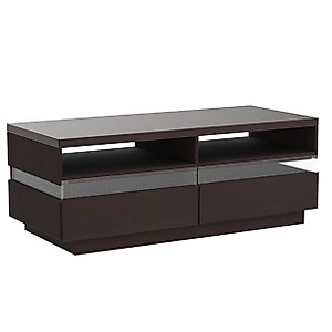 T4TREAM 48" LED Coffee Table with Storage, Modern Center Table with LED Lights & Power Strip, Coffee Table with Drawers for Living Room, Easy Assembly, Dark Walnut