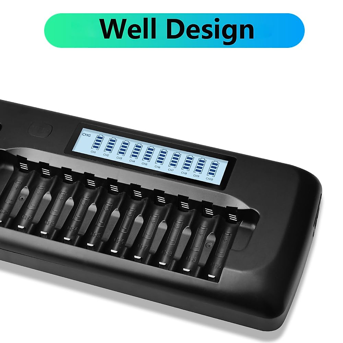 CITYORK 10+4 Bay Smart LCD Universal Battery Charger for Rechargeable AA AAA NIMH/NICD & 9V NIMH/NICD/Lion Rechargeable Batteries, Fast Charging