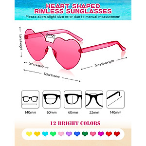 Colzzy 24 Pair Heart Shaped Rimless Sunglasses Transparent Candy Color Frameless Glasses Tinted Eyewear(Bright Colors)