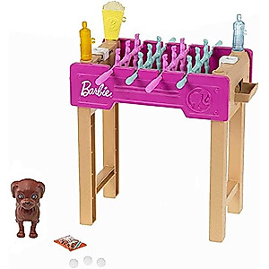 Barbie Mini Playset with Pet, Accessories and Working Foosball Table, Game Night Theme, Gift for 3 to 7 Year Olds