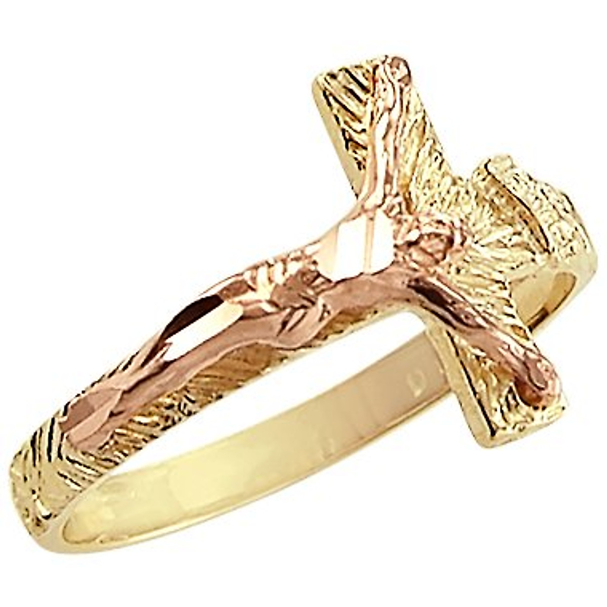 Sonia Jewels Size- 8.5-14k Yellow and Rose Gold Cross Crucifix Jesus Ring