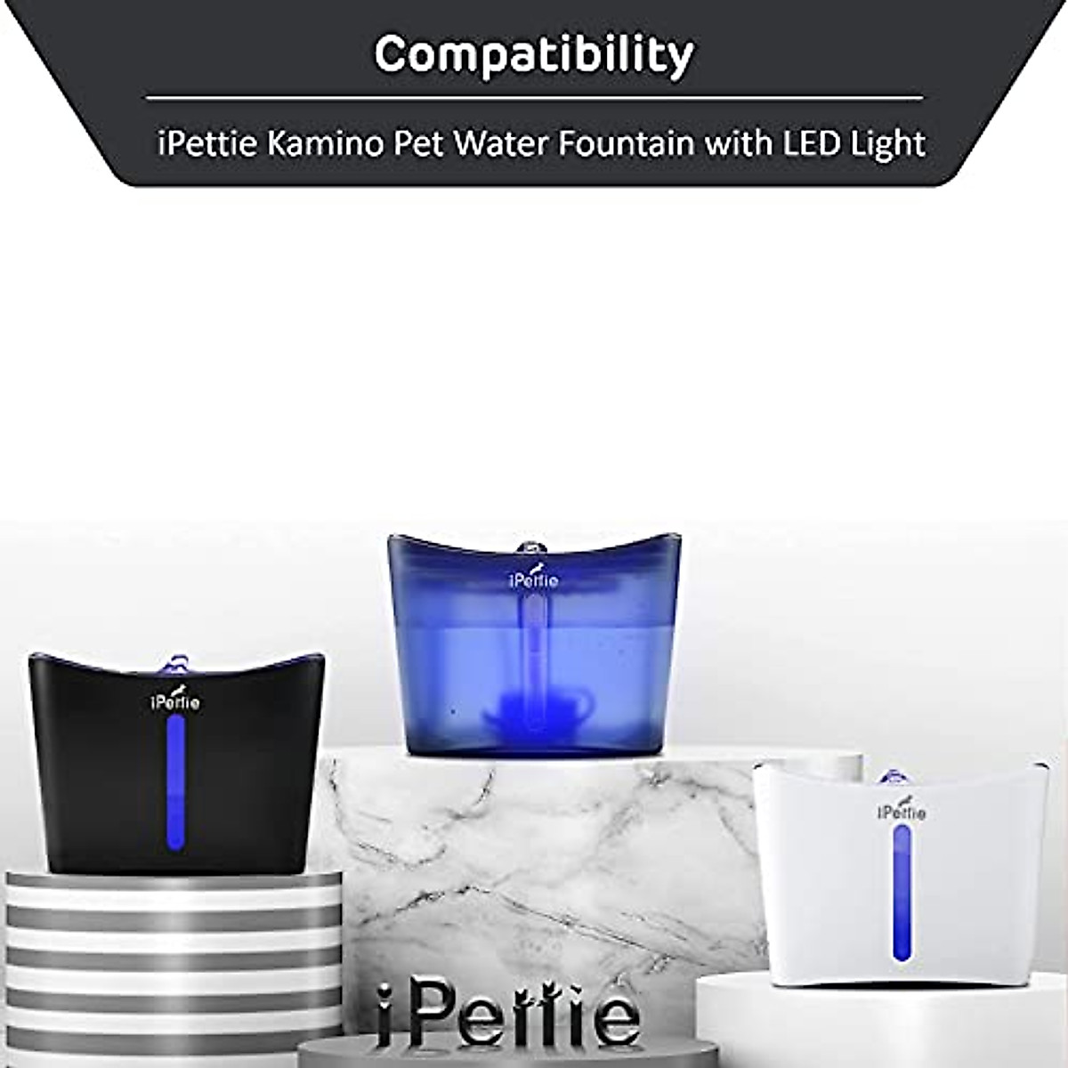 iPettie Only for Kamino Fountain Replacement Filters, Not for Colorful LED Flower Fountain, 6 Filters, 6 Sponges & 1 Sponge Bracket