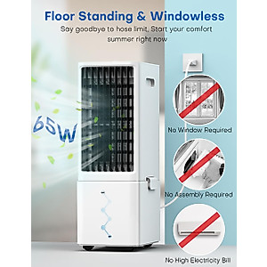 COOLECH Portable Air Conditioners w/Remote, 4 Modes & 3 Speeds, Waterless Alert System & 2.4-Gal Tank for 20H Cooling, 12H Timer for Auto Off, 3-IN-1 Evaporative Air Cooler for Room Bedroom Office