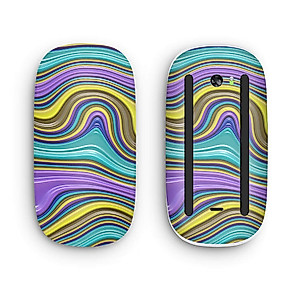 Design Skinz Bright Purple Teal and Mustard Yellow Color Waves Vinyl Decal Compatible with The Apple Magic Mouse 2 (Wireless, Rechargable) with Multi-Touch Surface