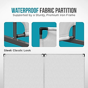 Steel-AID 50-inch Rolling Privacy Room Divider - Freestanding Office Wall Partition with Non See-Through Blackout Screen - Sturdy & Durable Iron Frame - Rolling Wheels - Black, White, Gray & Blue
