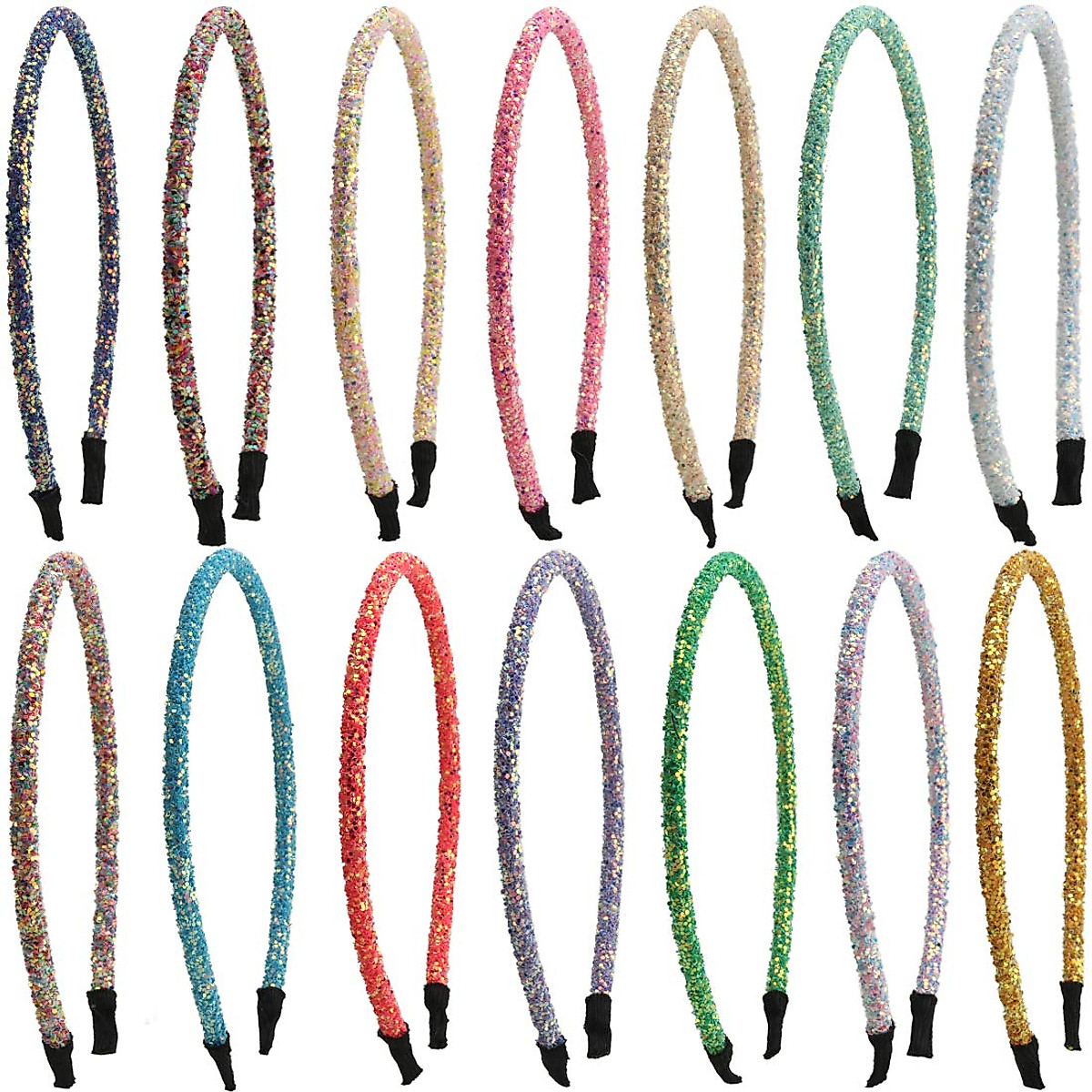XIMA 14pcs Glitter Headbands for Girls Skinny Sparkle Hairbands Women Hair Loop Hair Accessories
