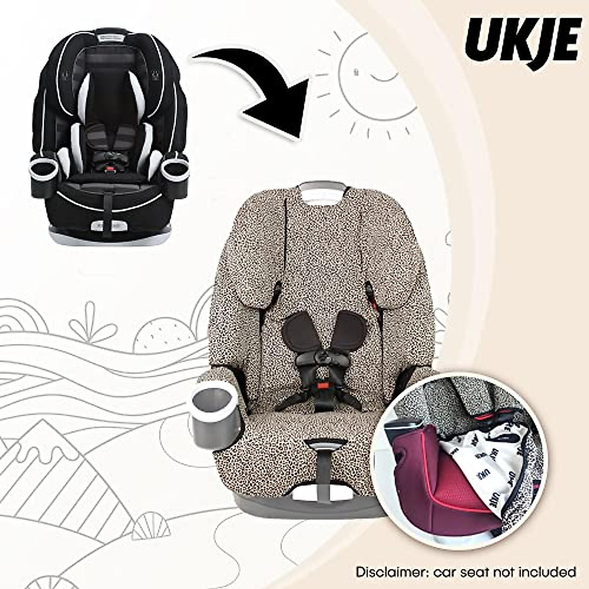 UKJE Protective Car Seat Cover Compatible with Graco 4ever DLX 4-in-1 Car Seat, CPSC Compliant Standards, Car Seat Liner Protector, Convertible Car Seat, Travel Accessories, Cotton Cover- Sand Leopard