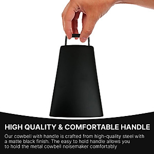 Cow bell with Handle 7 inches and 11” Cowbell Beater Stick - Made of Steel - Antique Cow bells Noise Makers for Football Games, Sporting Events, Celebrating and More (Matte Black)